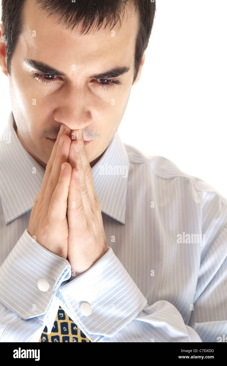Isolated young business man pray Stock Photo - Alamy Isolated young business man pray Stock Photo - Alamy