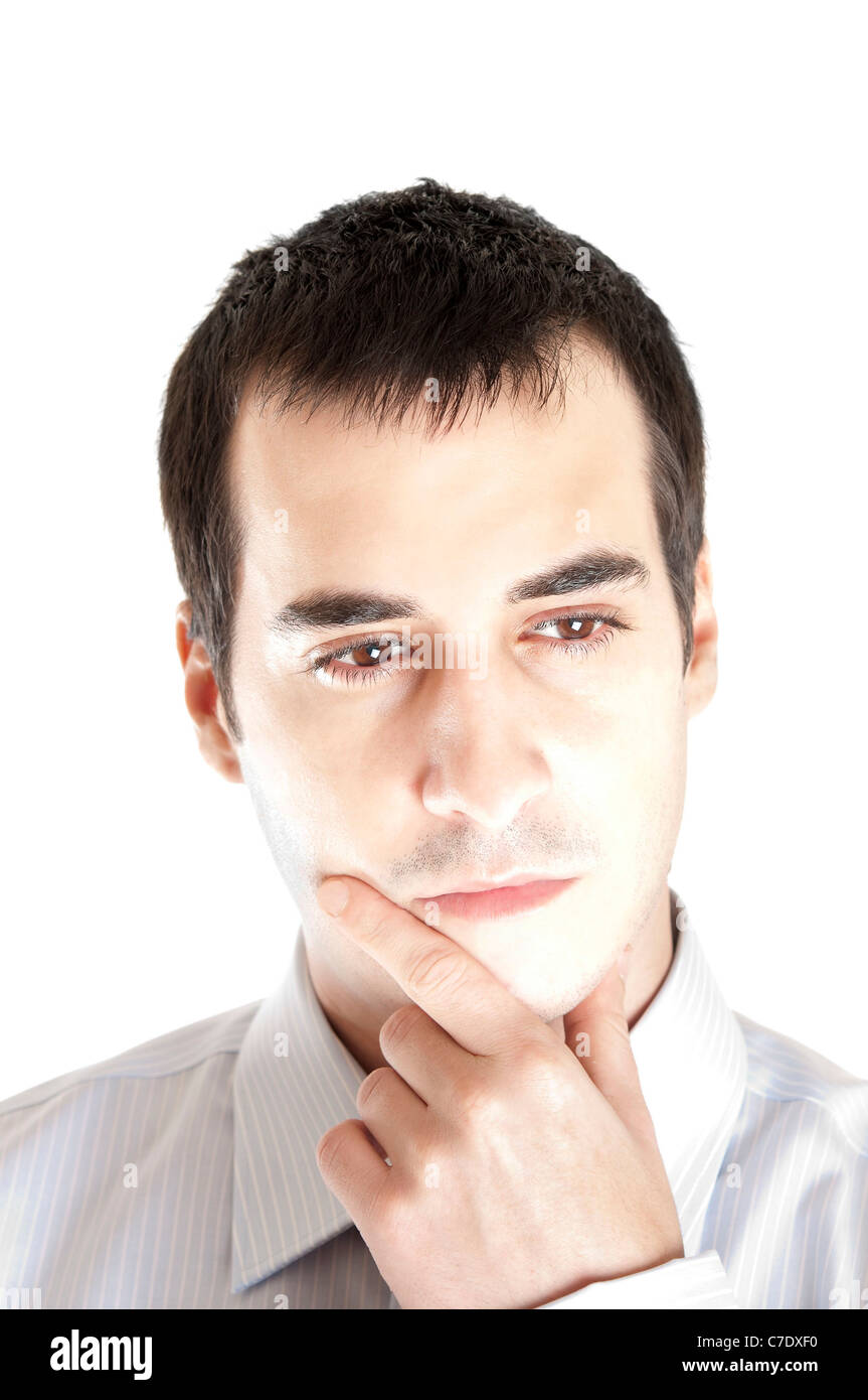Isolated portrait of man thinking Stock Photo - Alamy