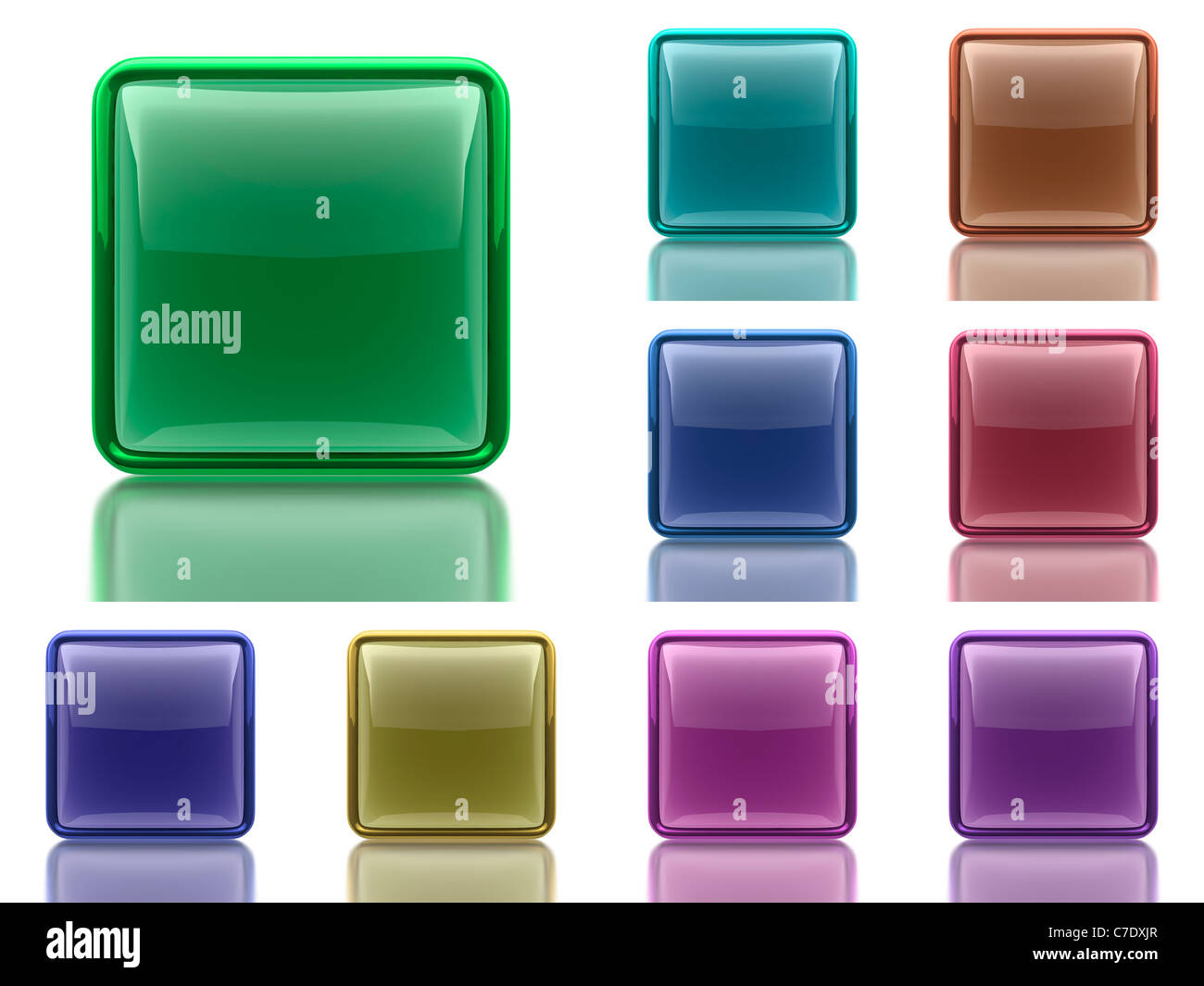 Set of square aqua buttons on a white background with a light ...