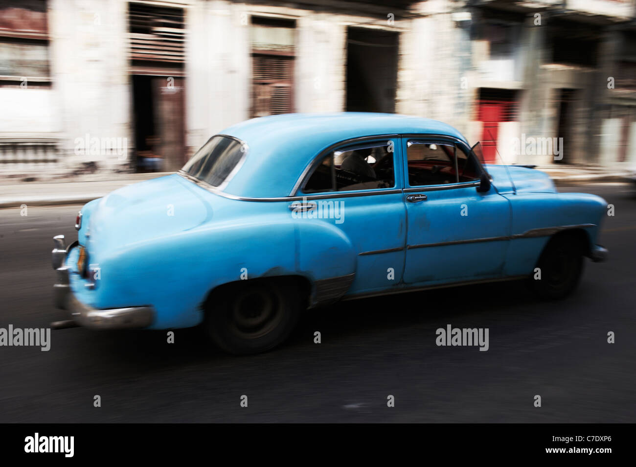 Vintage blue car havana cuba Stock Photo - Alamy