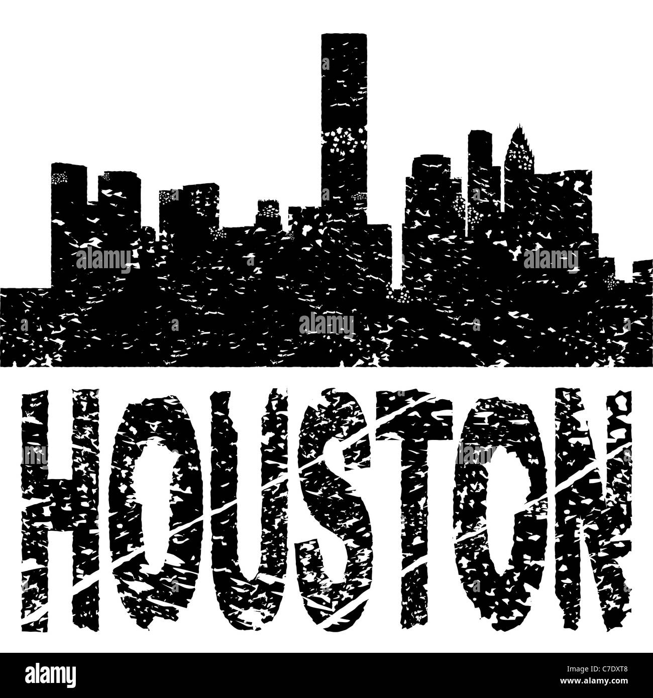 Grunge Houston skyline with text illustration Stock Photo - Alamy