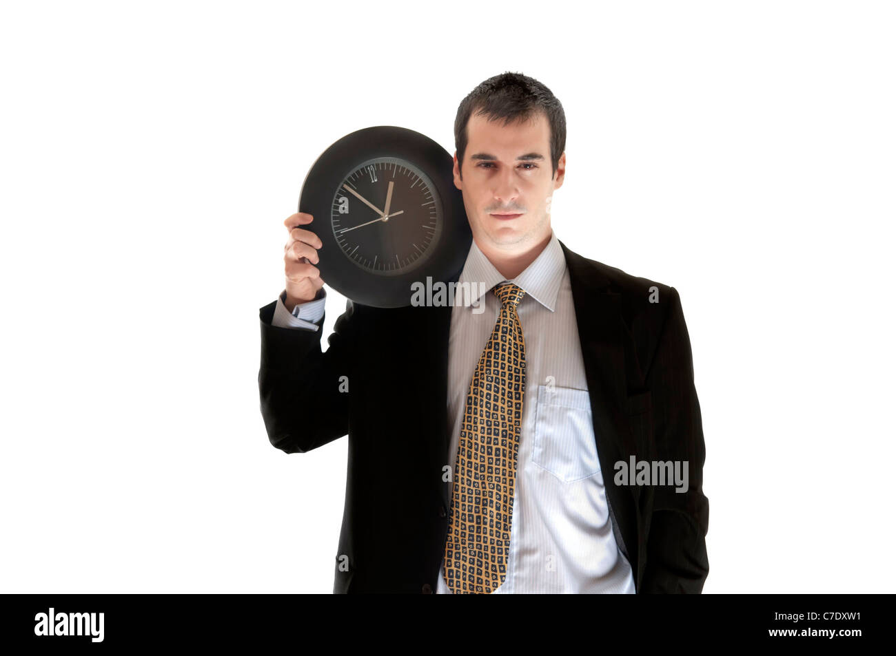 Isolated businesss man with clock Stock Photo - Alamy