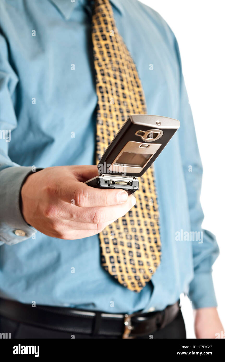 Closeup to phone in business man hand Stock Photo - Alamy