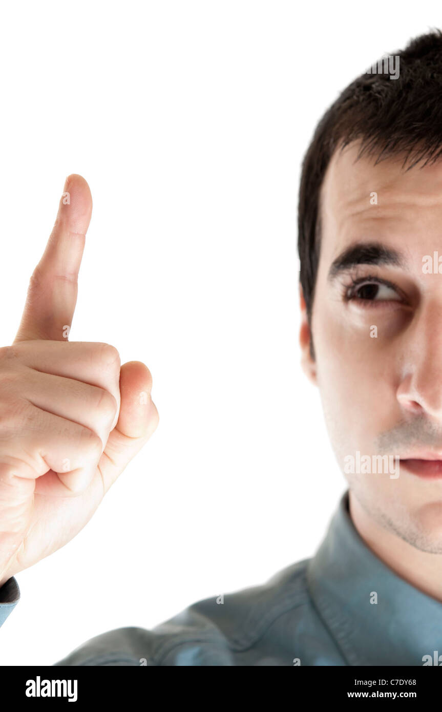 Isolated young business man pointing Stock Photo - Alamy