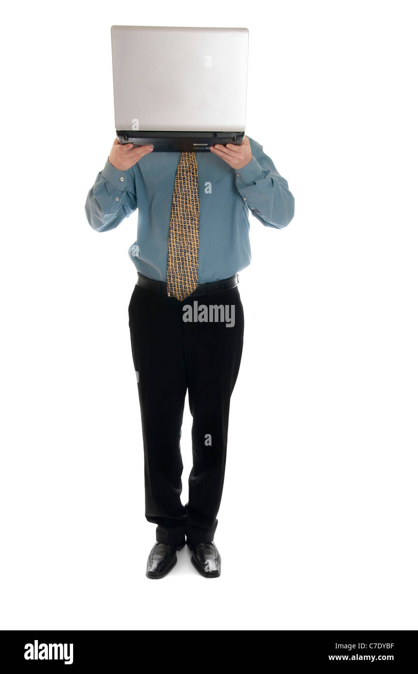 Isolated business man with laptop Stock Photo - Alamy