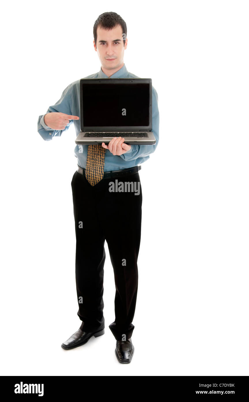 Isolated business man with laptop Stock Photo - Alamy
