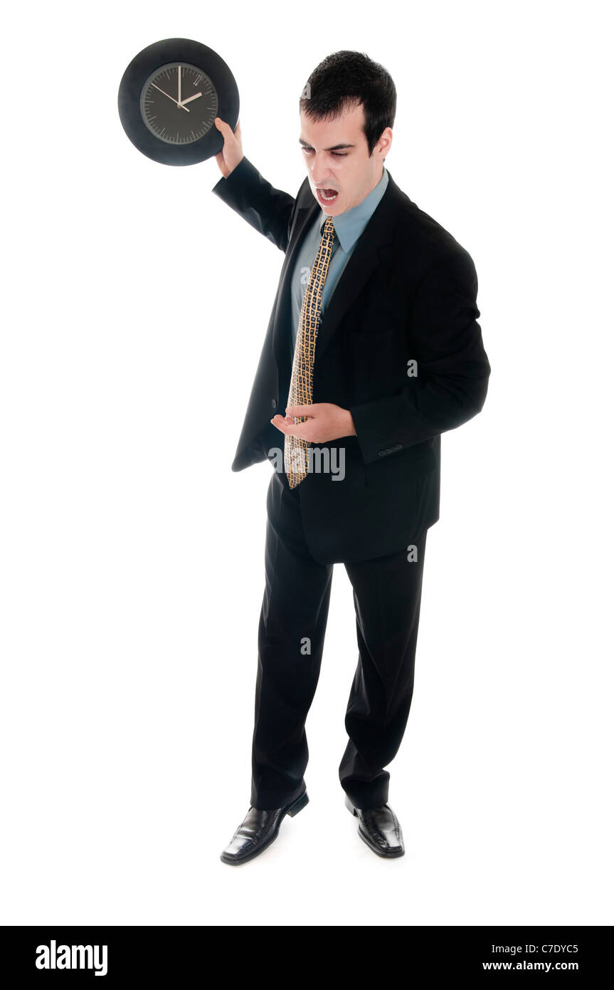 Isolated businesss man with clock Stock Photo - Alamy