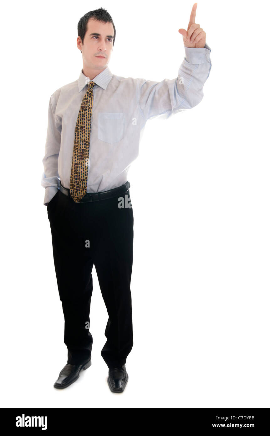 Isolated young business man pointing Stock Photo - Alamy