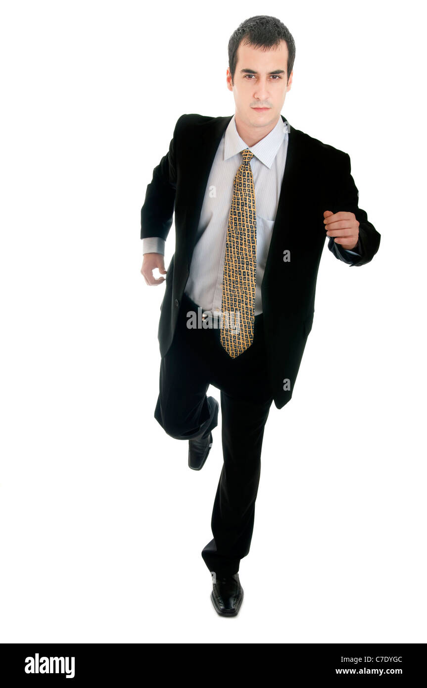 Isolated young business man running Stock Photo - Alamy