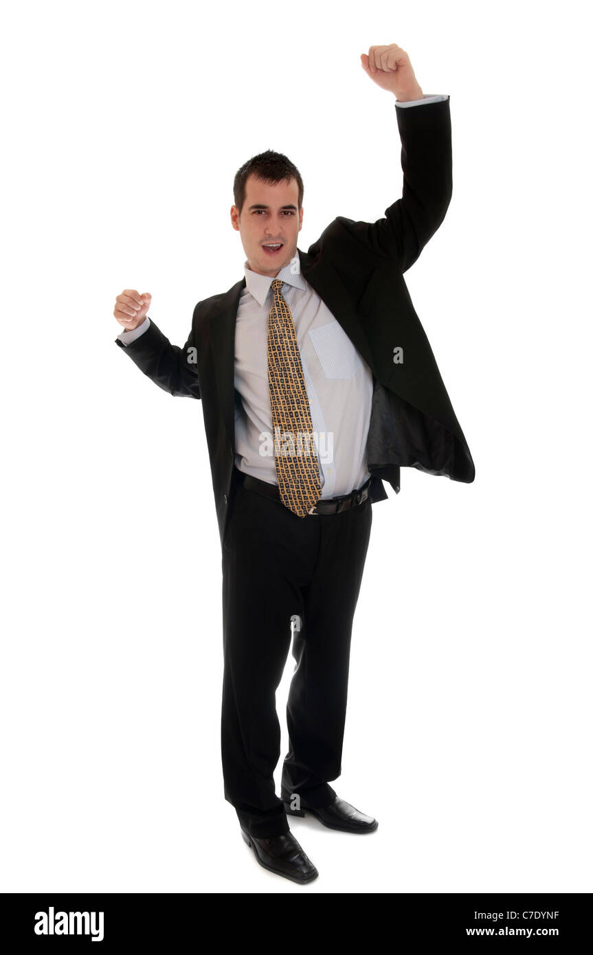 Excited businessman celebrating success dark hi-res stock photography ...