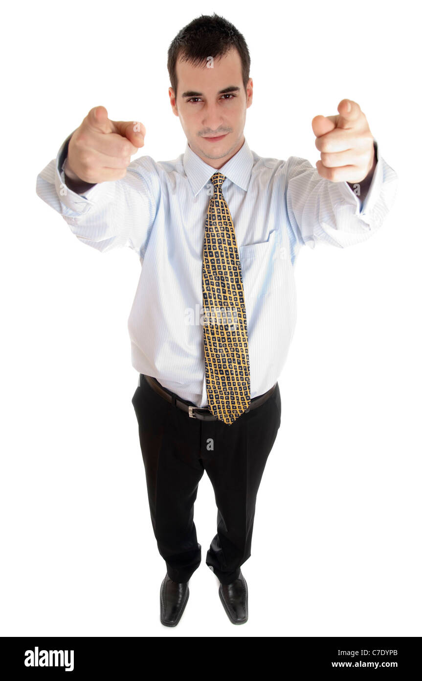 Isolated young business man pointing Stock Photo - Alamy