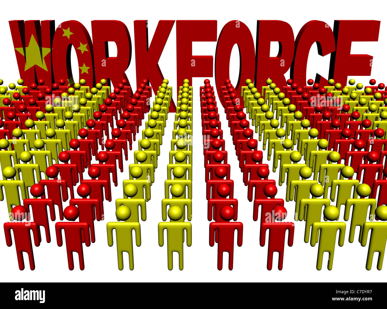 lines of people with workforce Chinese flag text illustration Stock ...