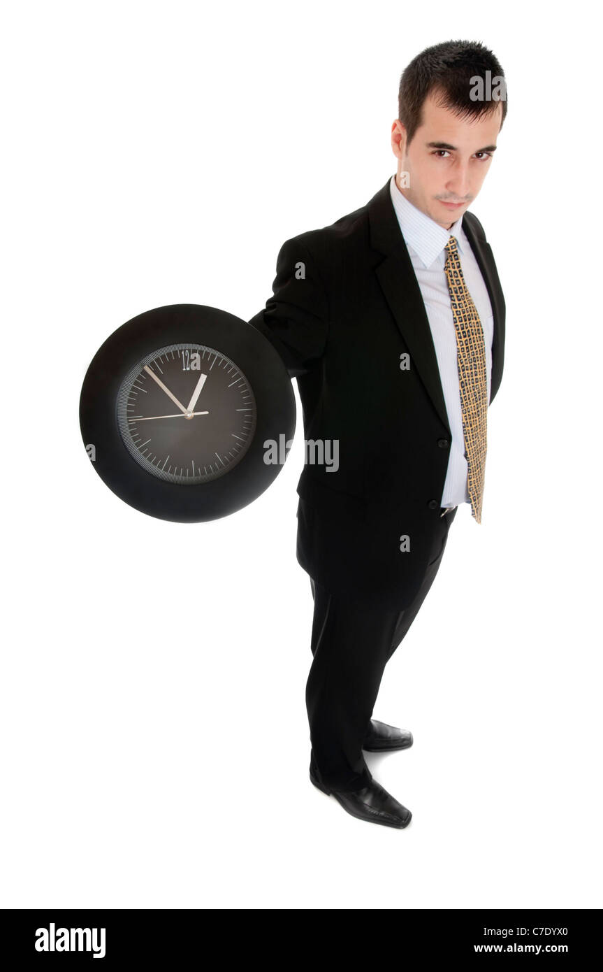 Isolated businesss man with clock Stock Photo - Alamy