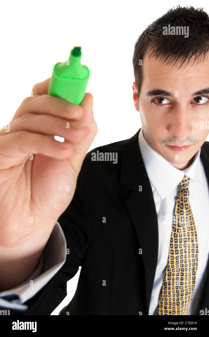 Isolated business man with marker pen Stock Photo - Alamy