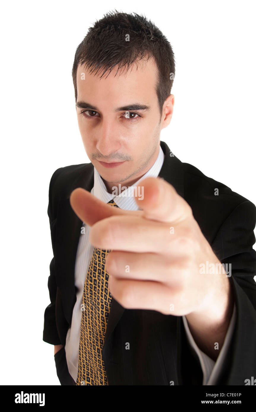 Isolated young business man pointing Stock Photo - Alamy