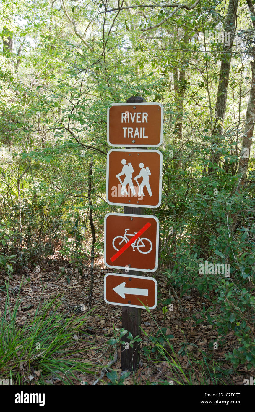 O'Leno State Park North Florida signs along hiking trail Stock Photo ...