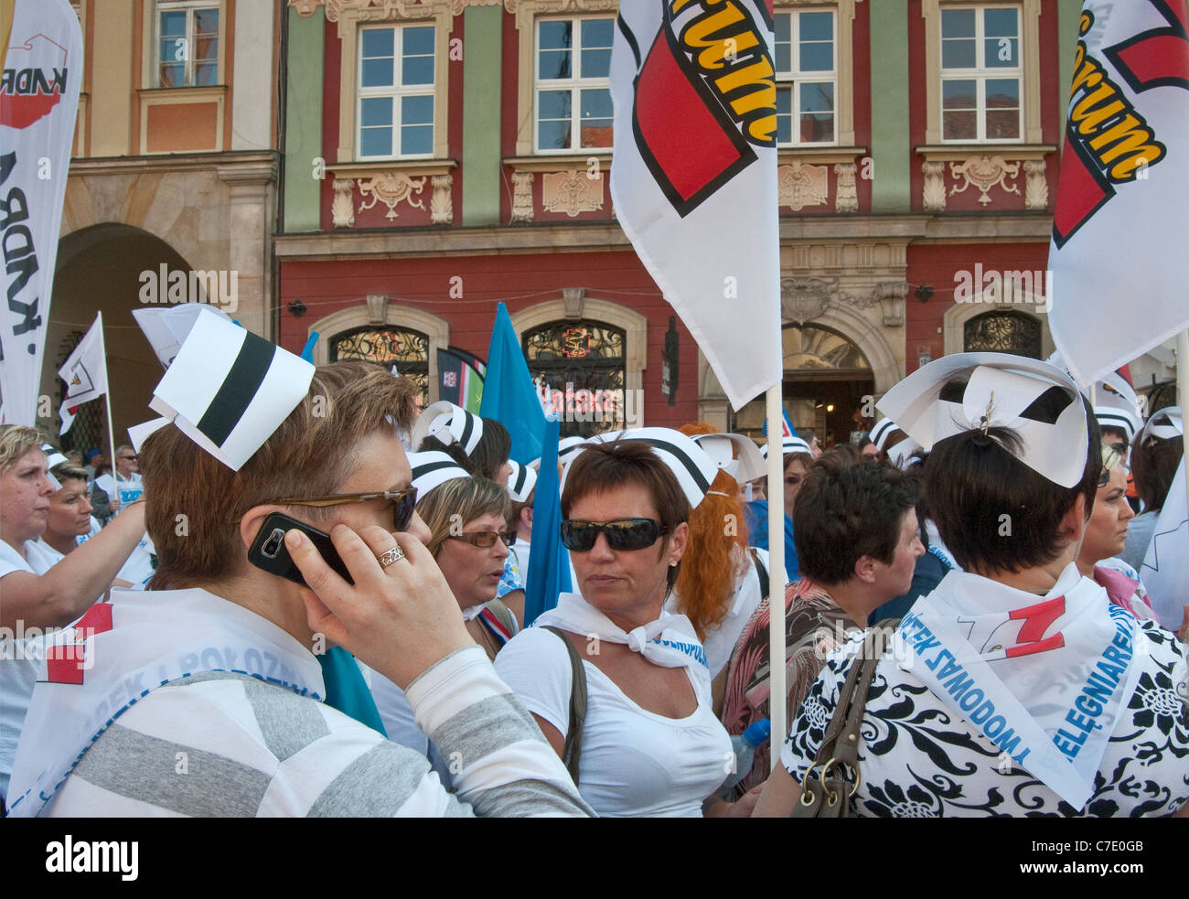 Polish nurses at European trade unions demonstration during meeting of ...
