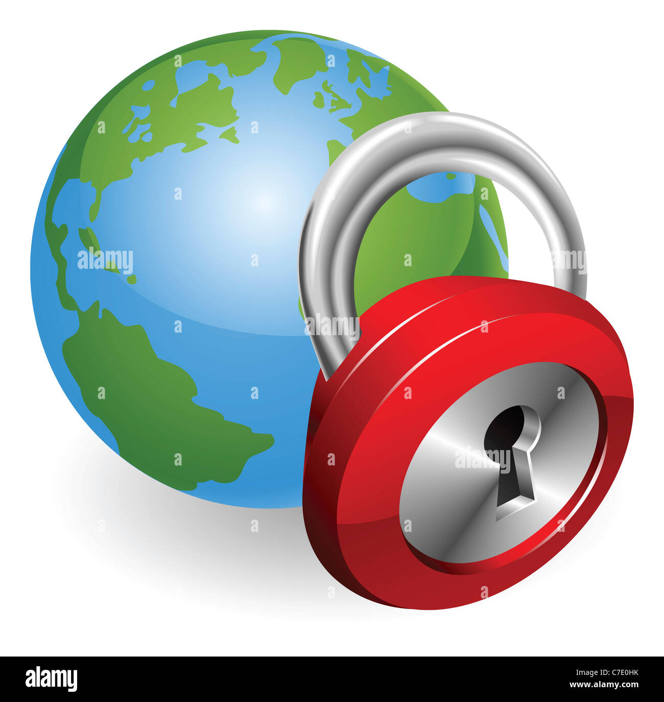 Lock and globe security concept illustration Stock Photo - Alamy