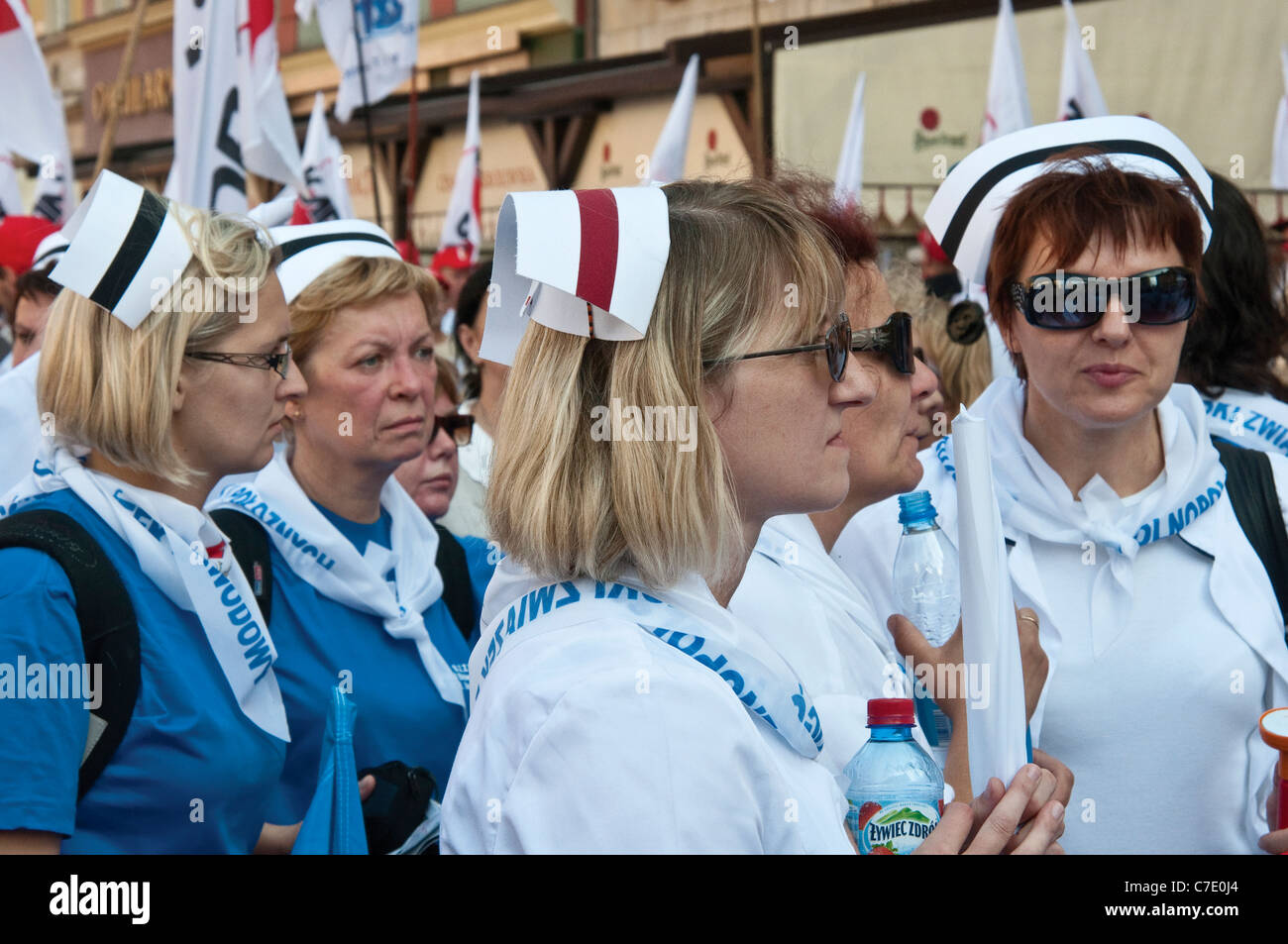 Polish nurses at European trade unions demonstration during meeting of ...