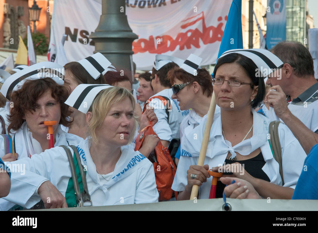 Polish nurses at European trade unions demonstration during meeting of ...
