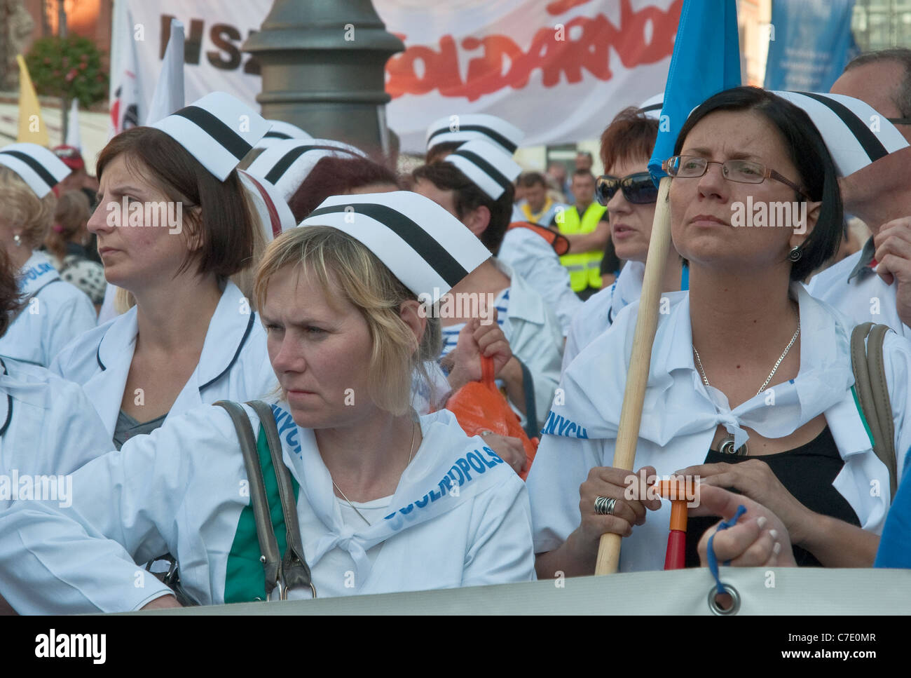 Polish nurses at European trade unions demonstration during meeting of ...