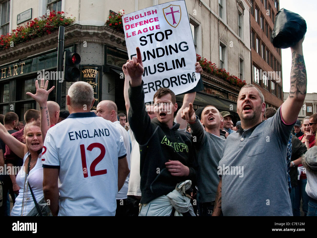 English Defence League EDL march through Tower Hamlets London East End ...