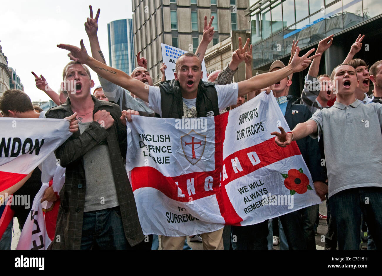 English Defence League EDL march through Tower Hamlets London East End ...