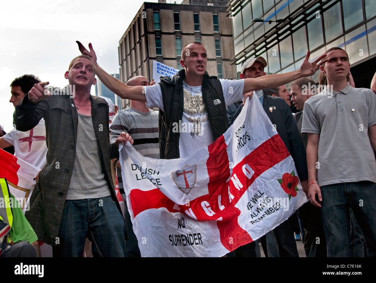 English Defence League EDL march through Tower Hamlets London East End ...