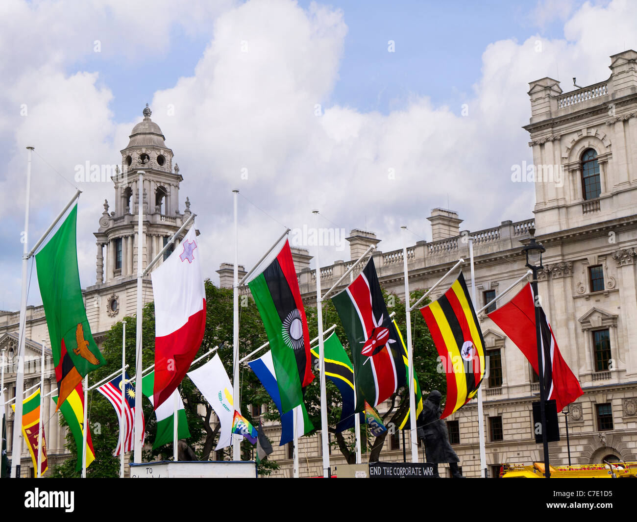 Flags by Houses of Parliament in London, the Capital City of England ...