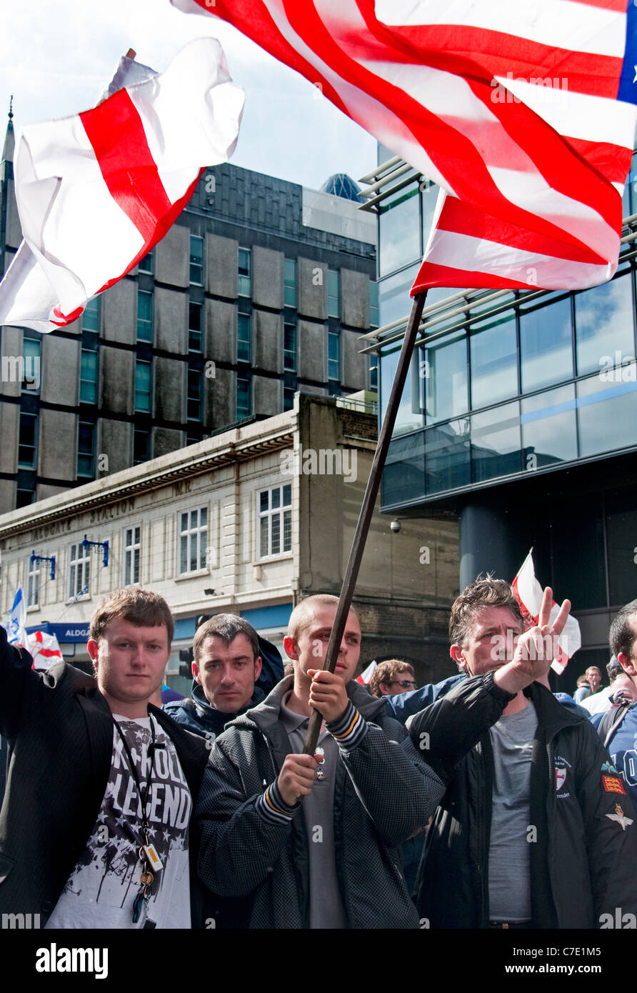 English Defence League EDL march through Tower Hamlets London East End ...