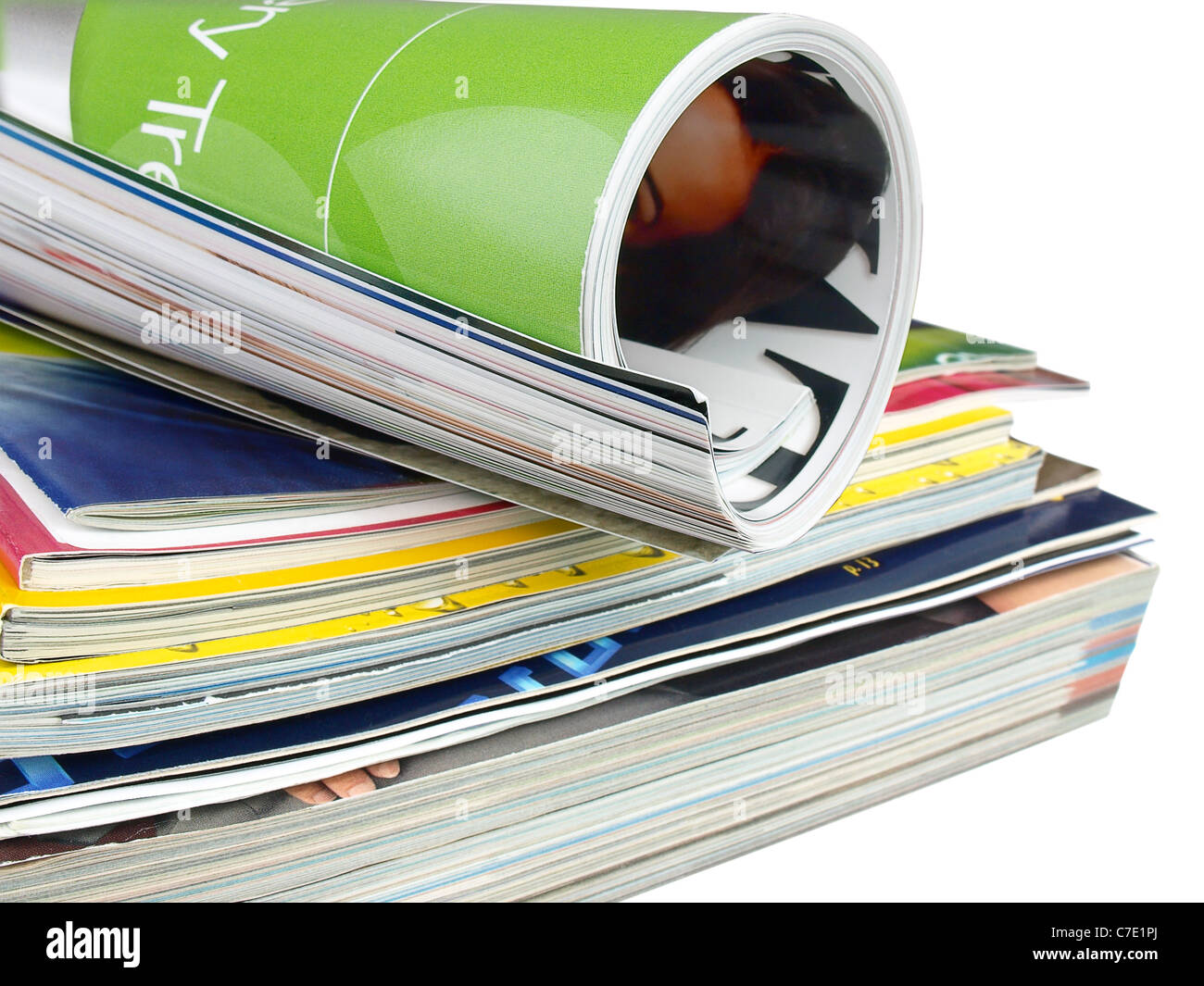 Many colourful magazines on the white background Stock Photo - Alamy