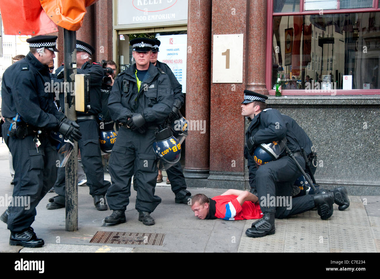 English Defence League EDL march through Tower Hamlets London East End ...