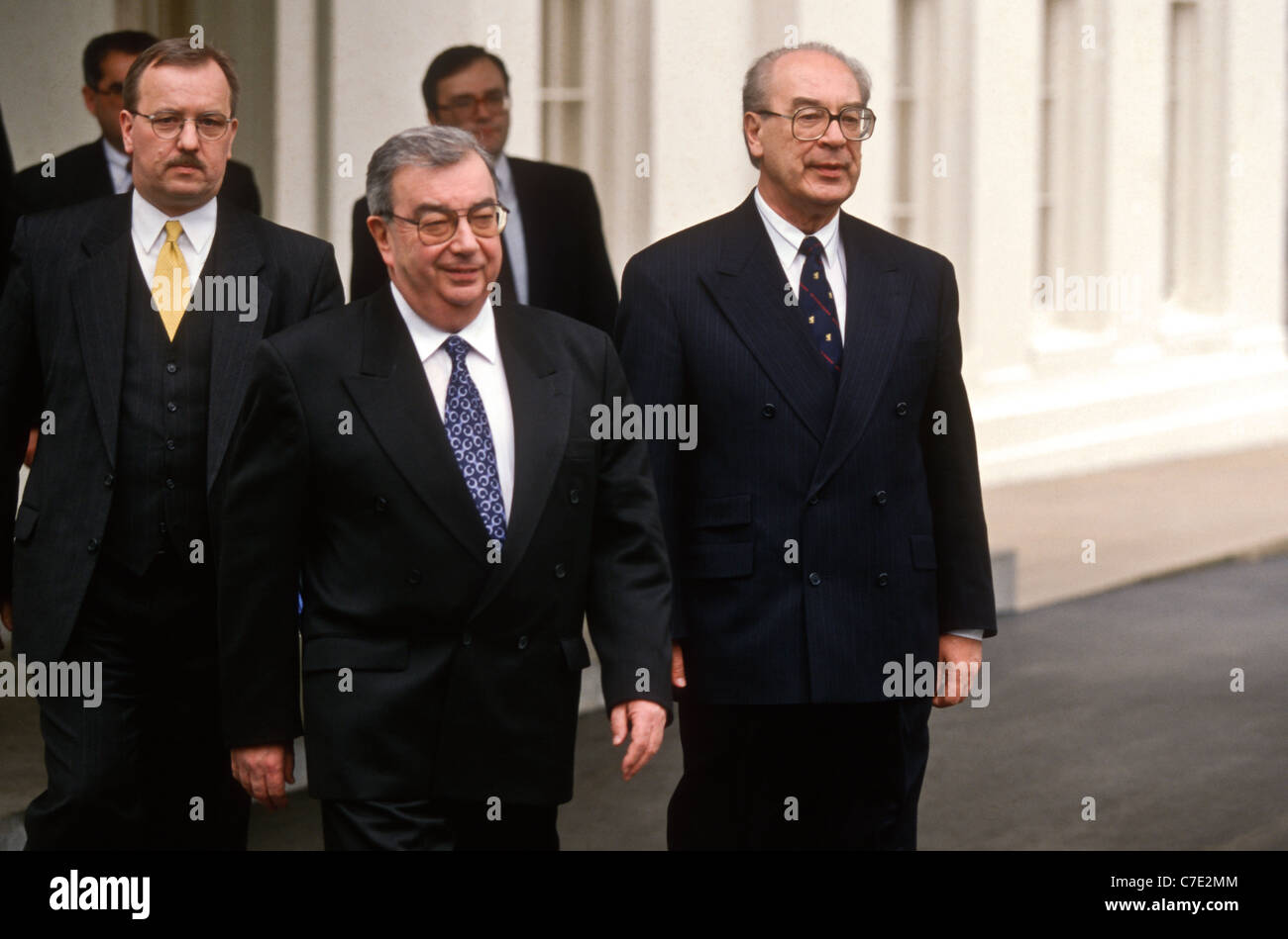 Russian Foreign Minister Yevgeni Primakov walks out of the White House ...