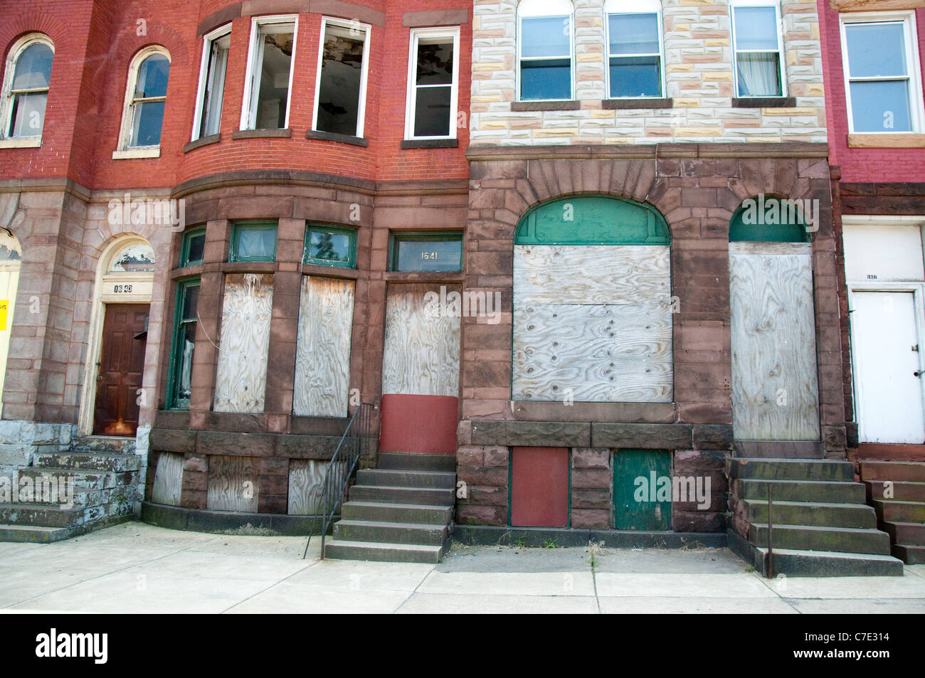 Boarded up row houses on Broadway in Baltimore Maryland USA Stock Photo ...