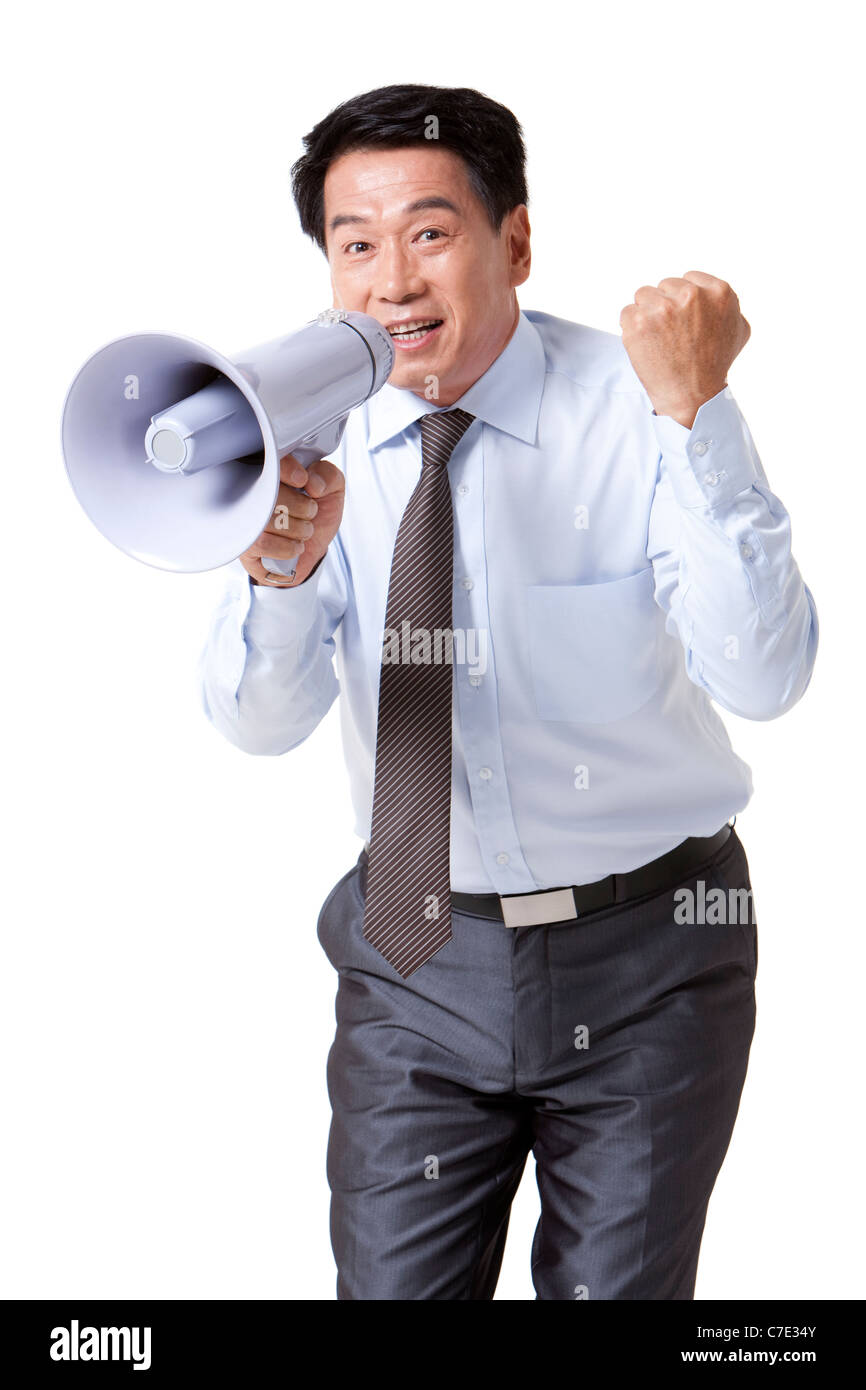 Portrait of a Businessman Cheering Stock Photo - Alamy