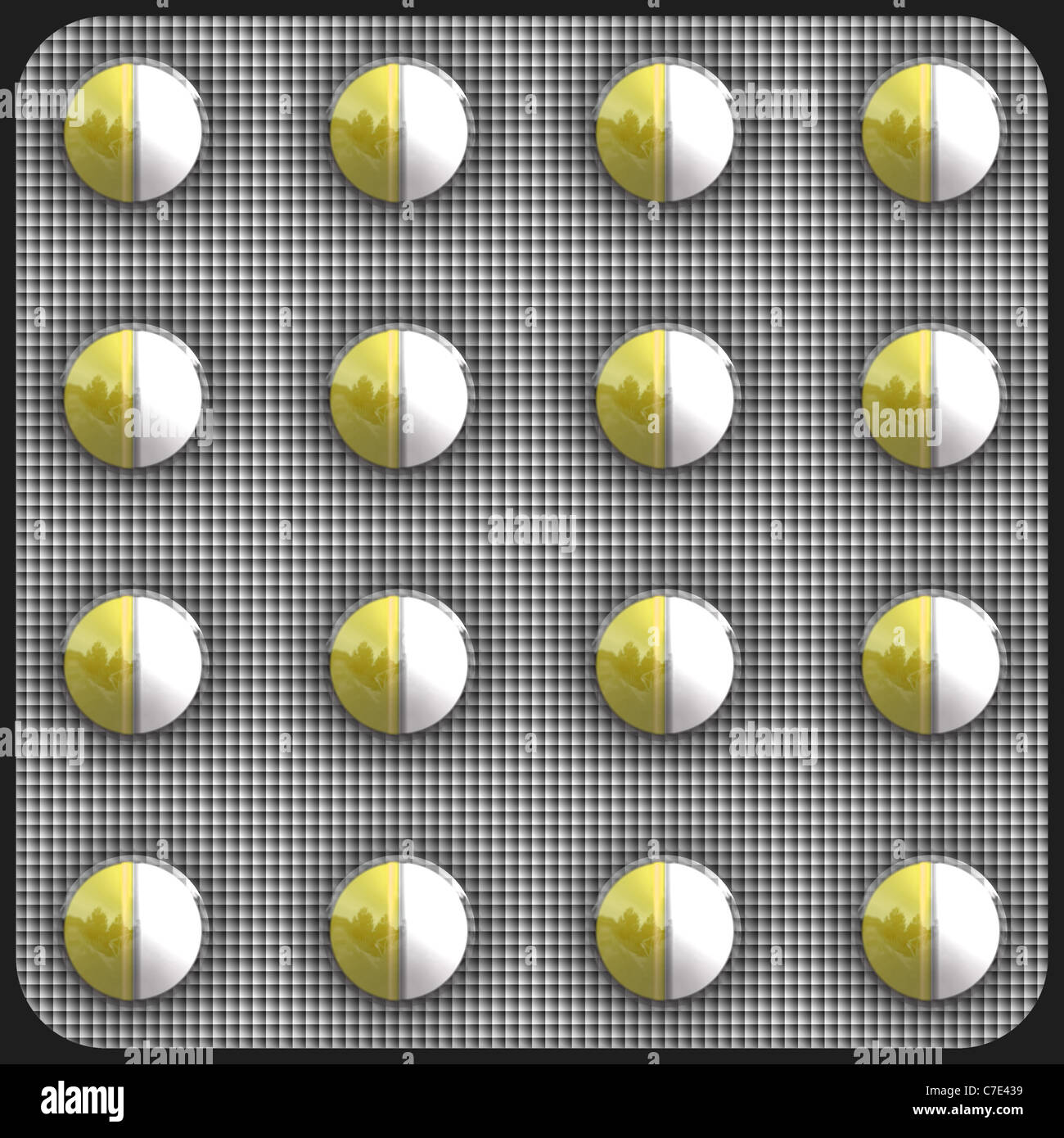 Round pills enclosed in their foil bubble packaging Stock Photo - Alamy