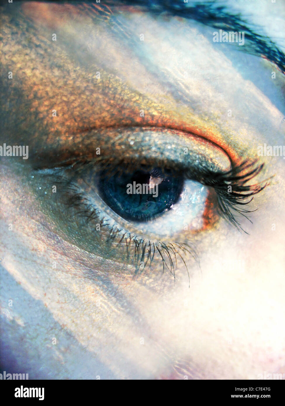 A beautiful blue eye concept with the colors of the sky added Stock ...