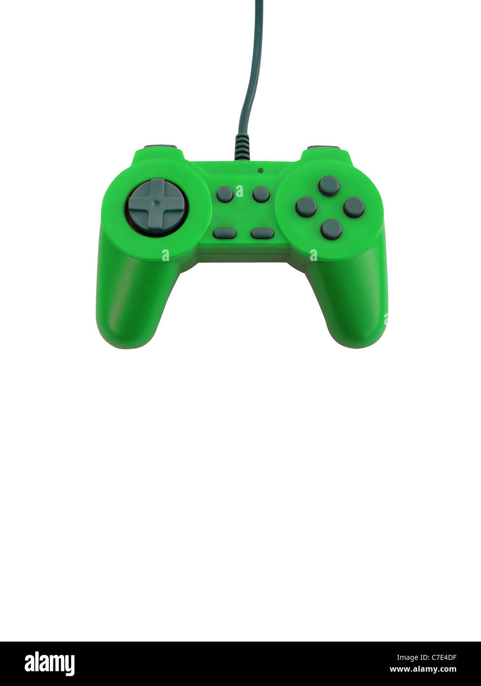 A neon green game controller isolated over white with plenty of ...