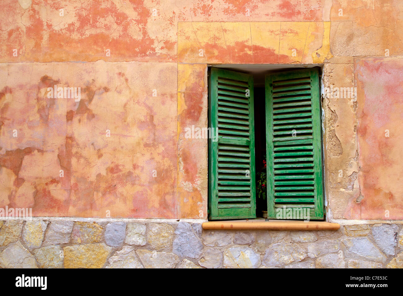 Majorca traditional wood windows mallorquina shutters from Spain Stock ...