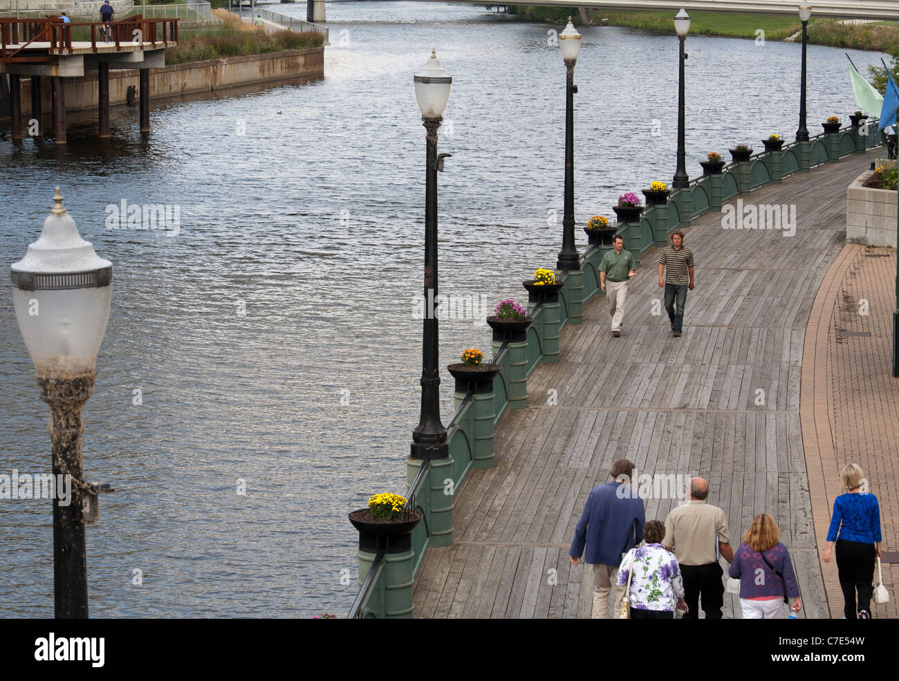 Lansing, Michigan - People on the Riverwalk along the Grand River in ...