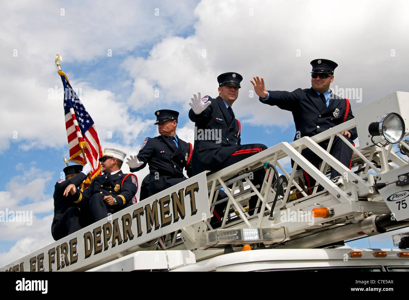 fire department personnel truck ladder Stock Photo - Alamy