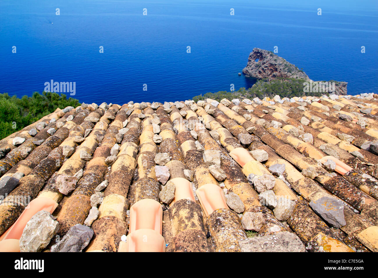 Deia Sa Foradada in mediterranean Majorca view from Can Marroig Stock ...