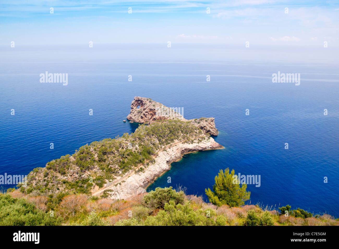 Deia Sa Foradada in mediterranean Majorca view from Can Marroig Stock ...