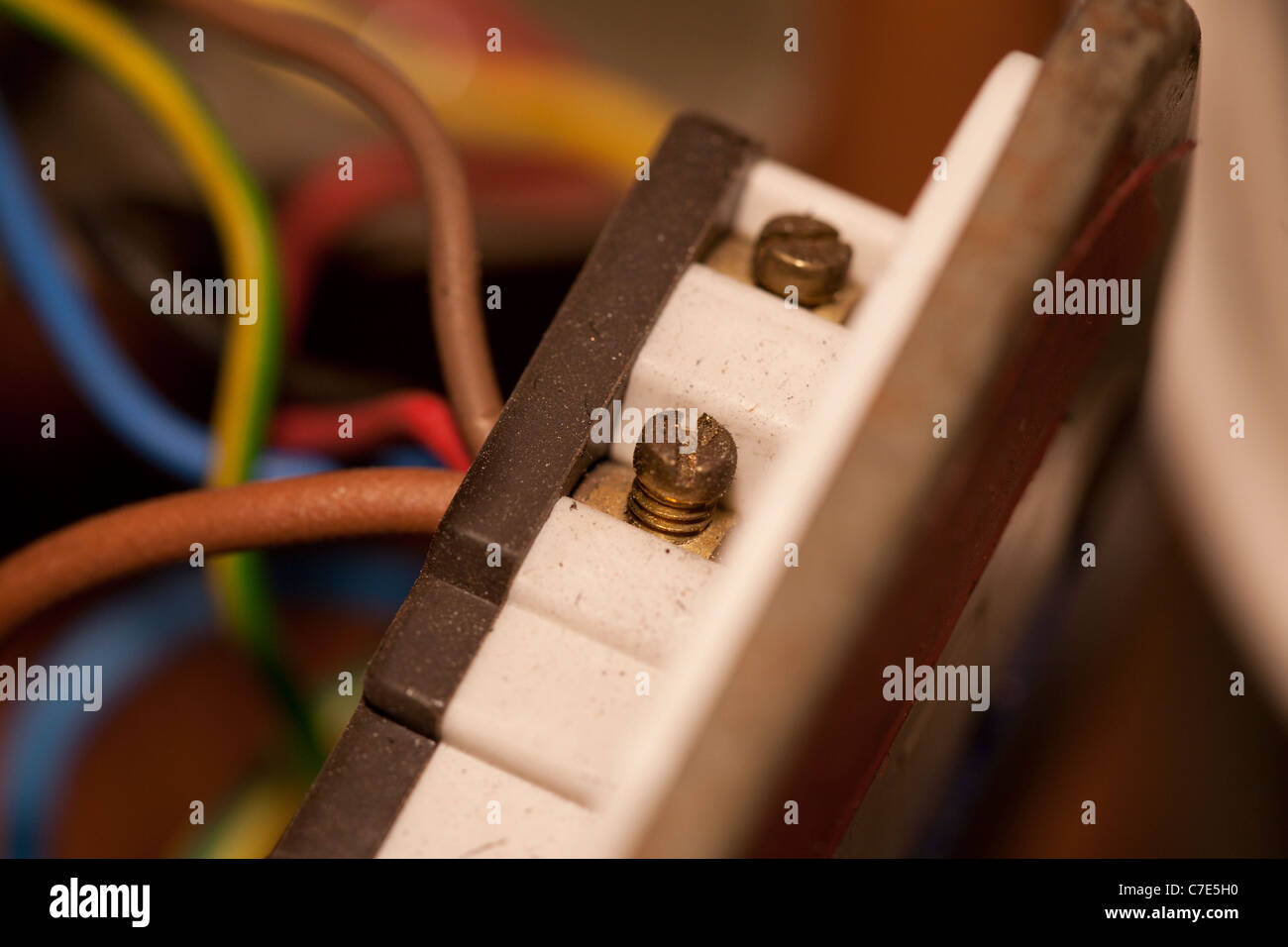 A fuse spur with live electrical terminals exposed Stock Photo - Alamy
