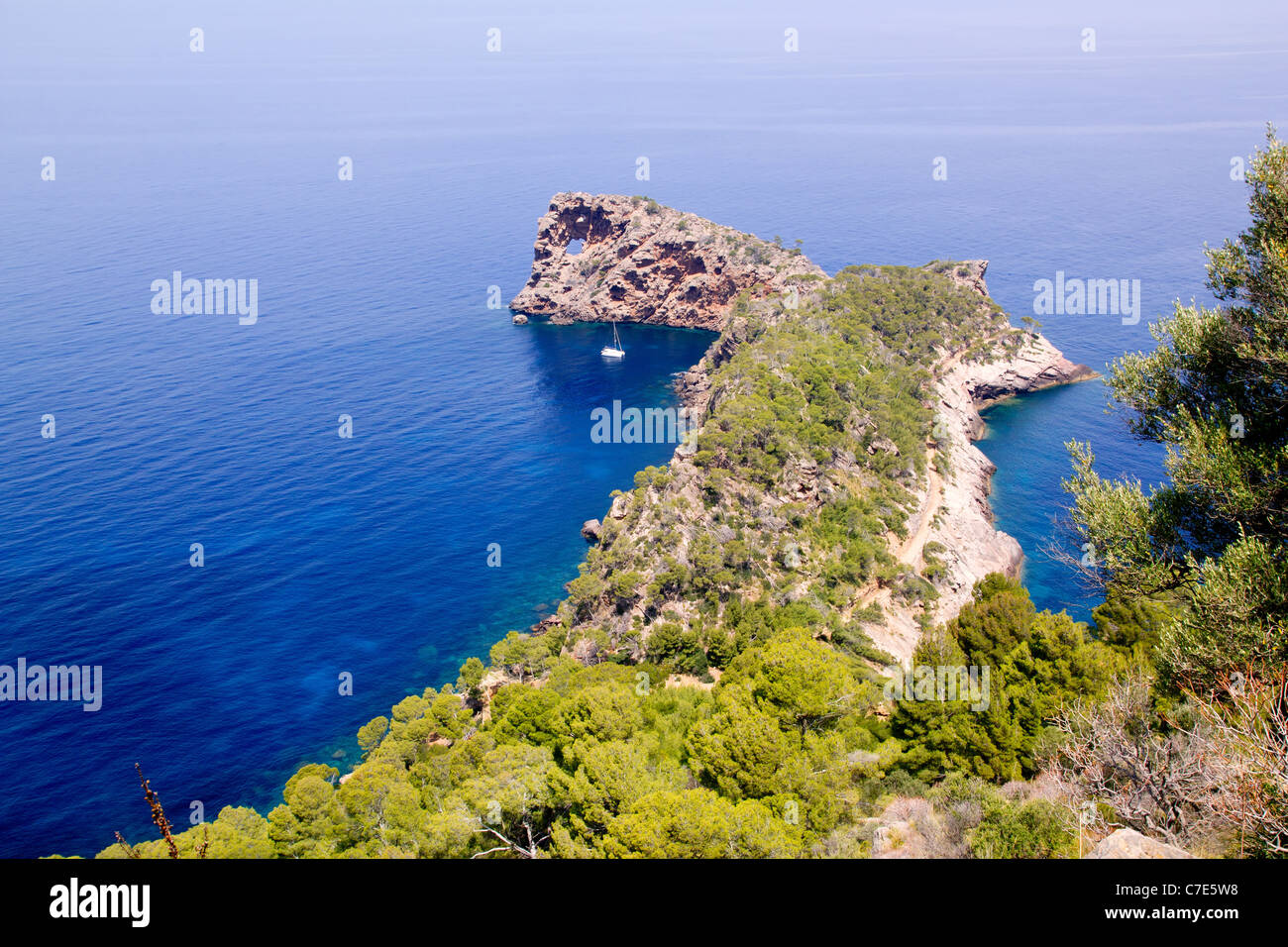 Deia Sa Foradada in mediterranean Majorca view from Can Marroig Stock ...
