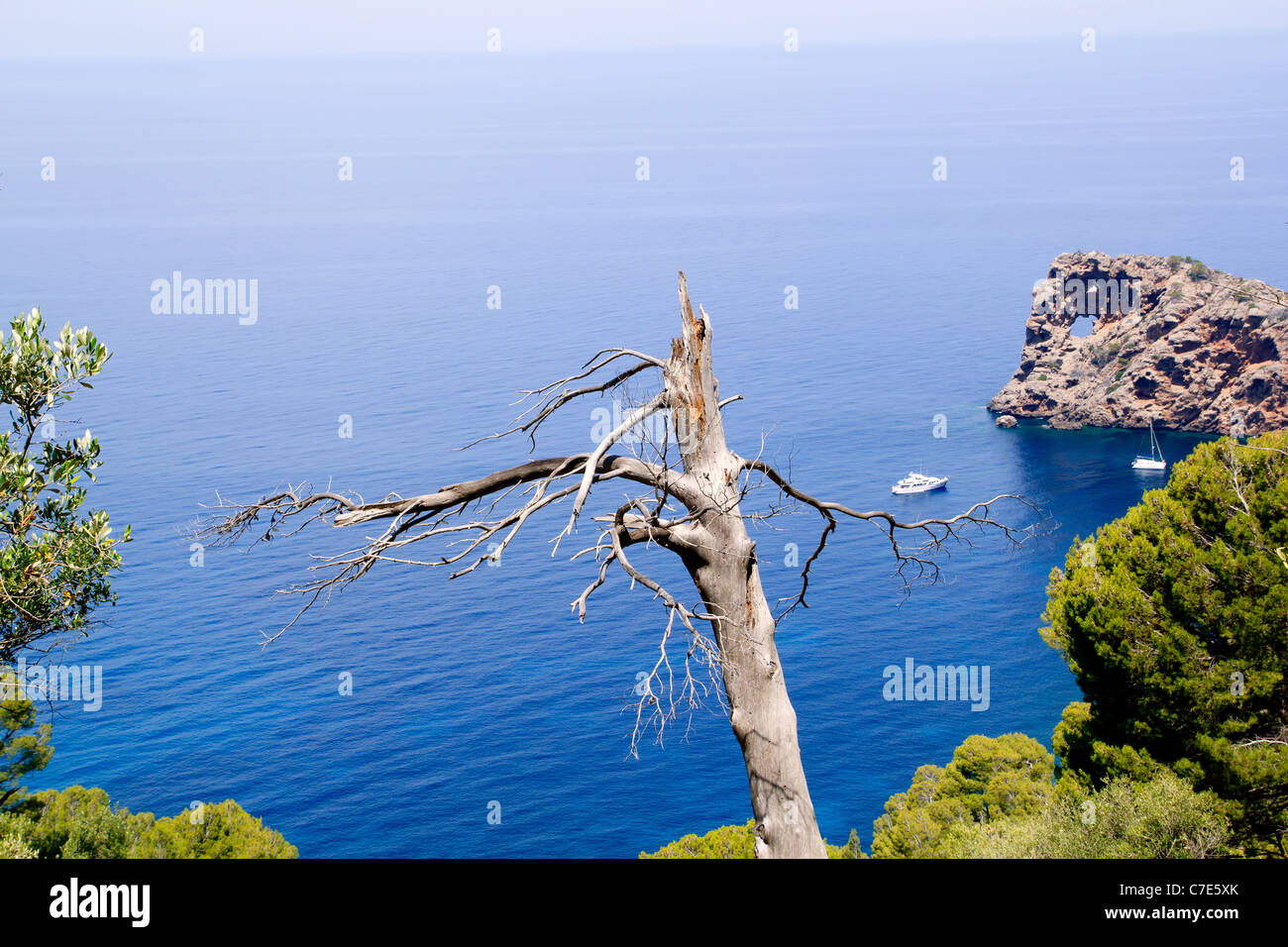 Deia Sa Foradada in mediterranean Majorca view from Can Marroig Stock ...