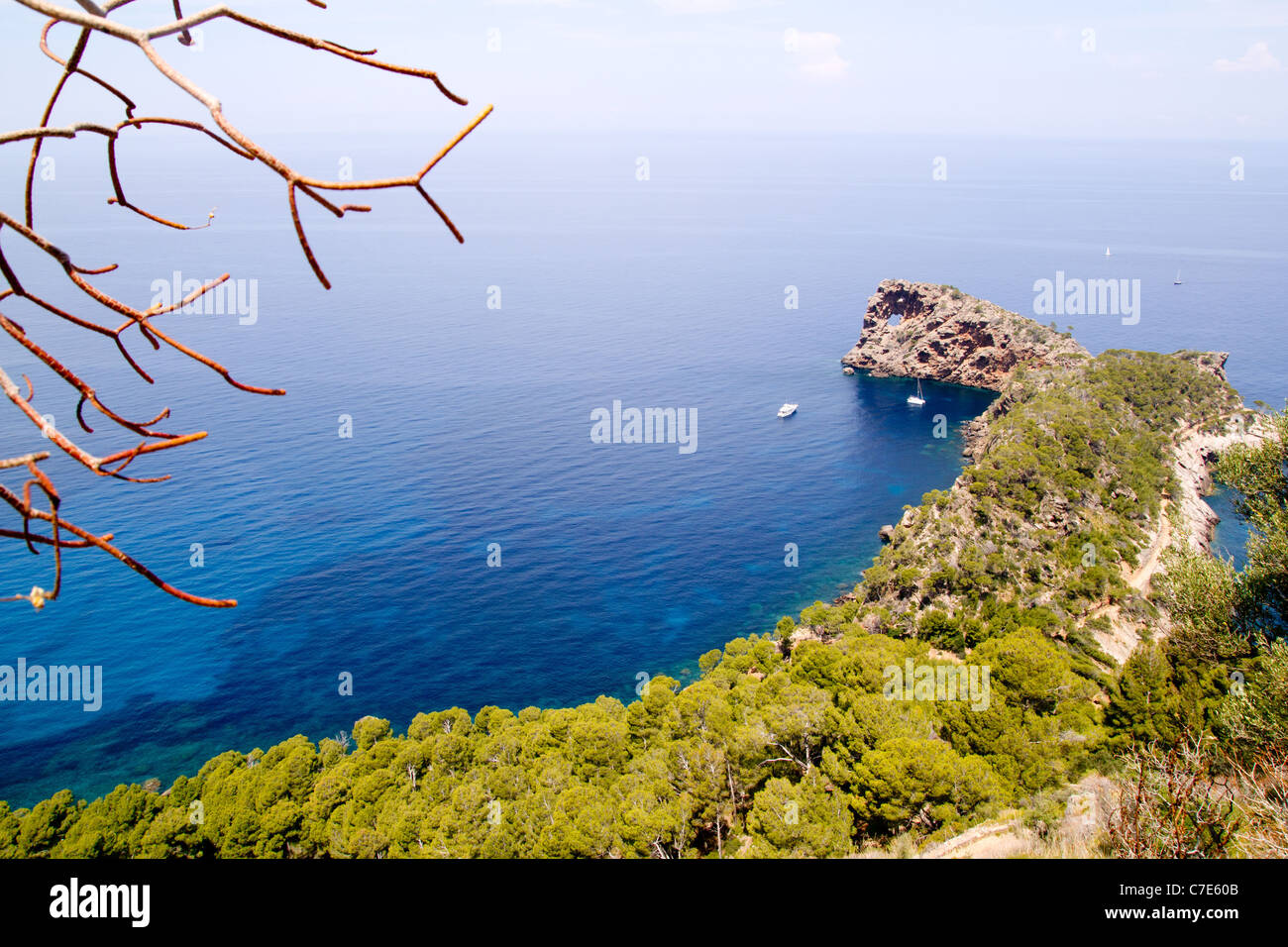 Deia Sa Foradada in mediterranean Majorca view from Can Marroig Stock ...