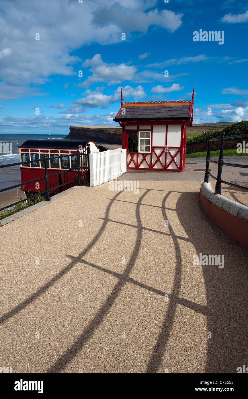 Cliff top view of the water powered Funicular Railway at Saltburn by ...