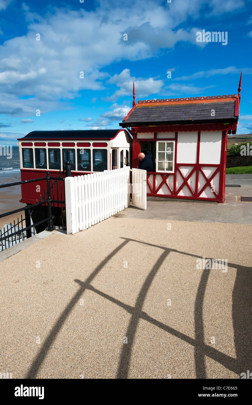 Cliff top view of the water powered Funicular Railway at Saltburn by ...