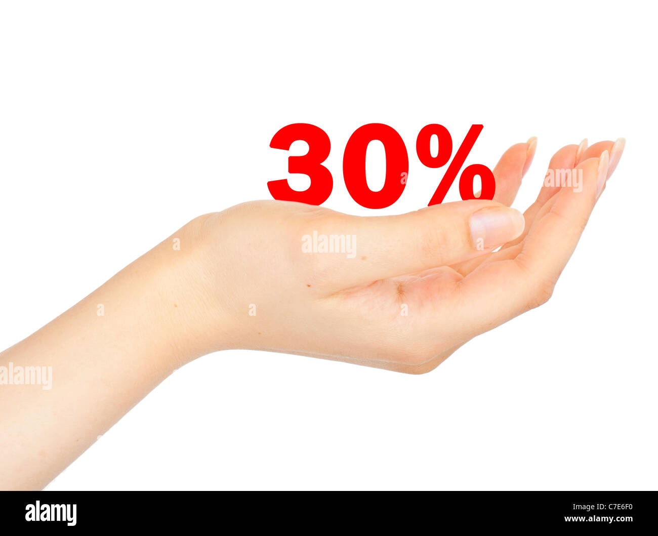 Sell-off in thirty percent of women in the palm. Isolated on white ...
